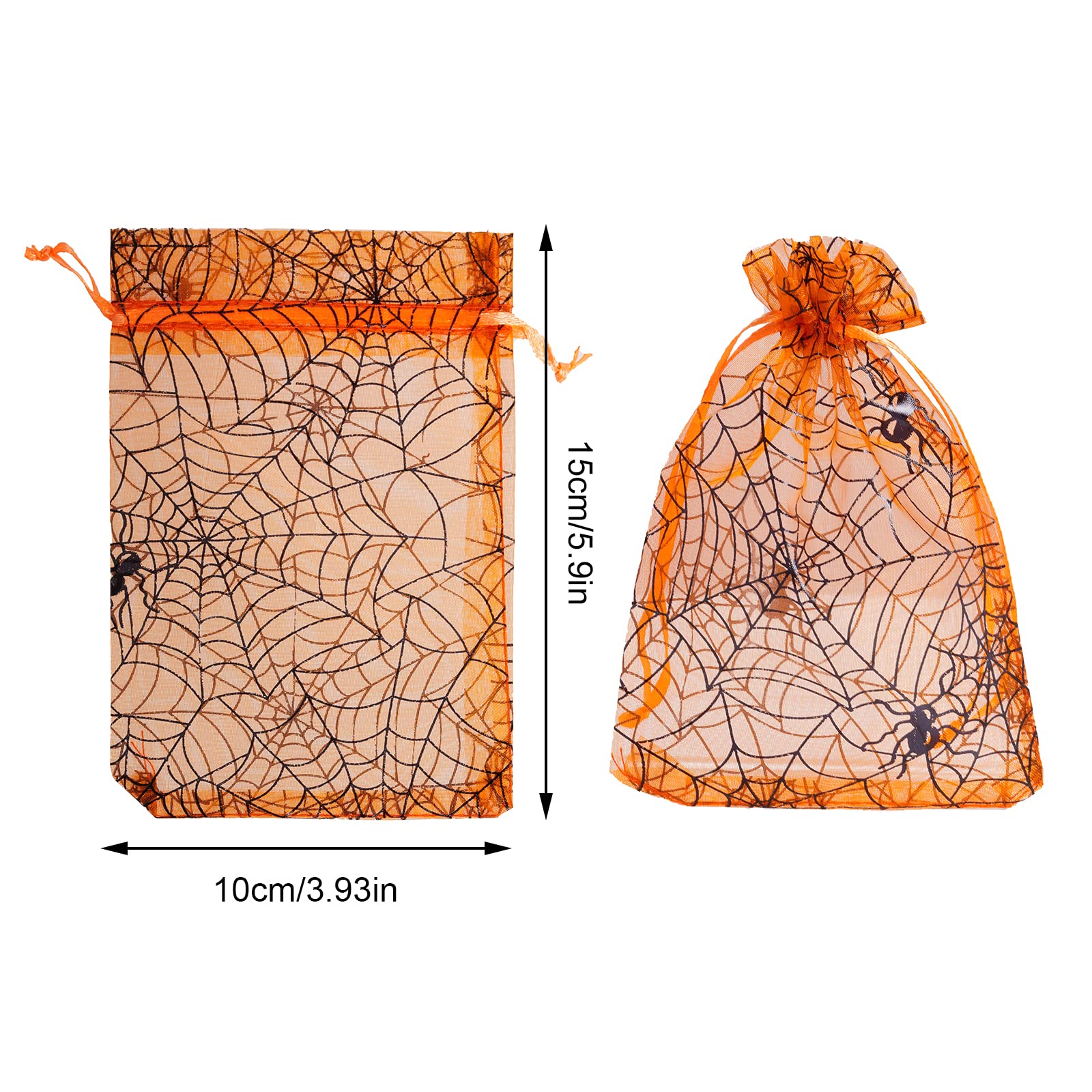 choyaxo 100PCS Halloween Organza Bags Spider Web Print Satin Drawstring Candy Jewelry Bags for Halloween Drawstring Gift Bags 4 x 6 Inches/10 * 15cm, 4 Styles