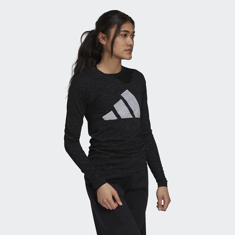 adidas Women's Sportswear Winners 2.0 Long Sleeve, Black Melange, Large