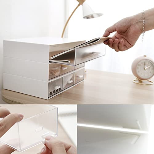 Vowcarol Desk Organizer Bathroom Organization Boxes, Desk Storage Box with 6 drawers, Plastic Makeup Organizer, Desktop Organizer for Office School Home (White)