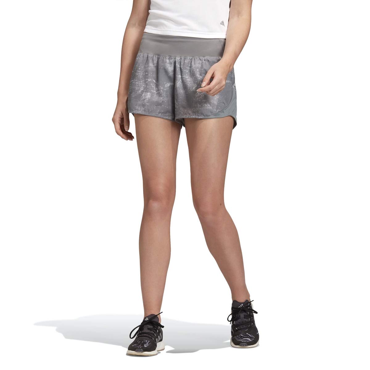 adidas womens Run it Shorts Washed Look Grey/White X-Small 4"