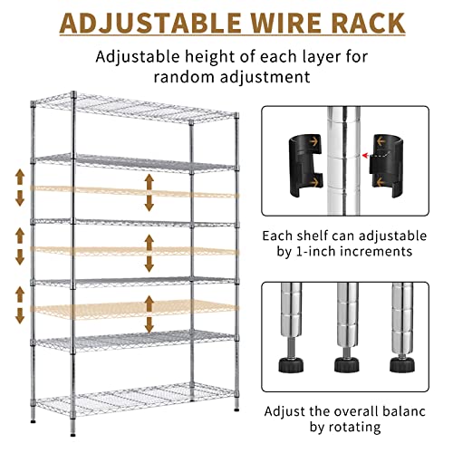 YYkokocat Wire Shelving Unit 2100LB Capacity Metal Shelves 82" H× 48L×18W 6 Tier Adjustable Storage Shelf w/Wheels Heavy Duty Shelves NSF Wire Rack Shelving for Kitchen Office Garage, Chrome…