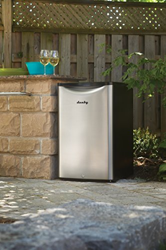 Danby DAR044A6BSLDBO 4.4 Cu.Ft. Outdoor Mini Fridge, IPX4-Rated Stainless Steel Look All Refrigerator for Patio, Cabana, Pool Bar, E-Star Rated, Spotless Steel
