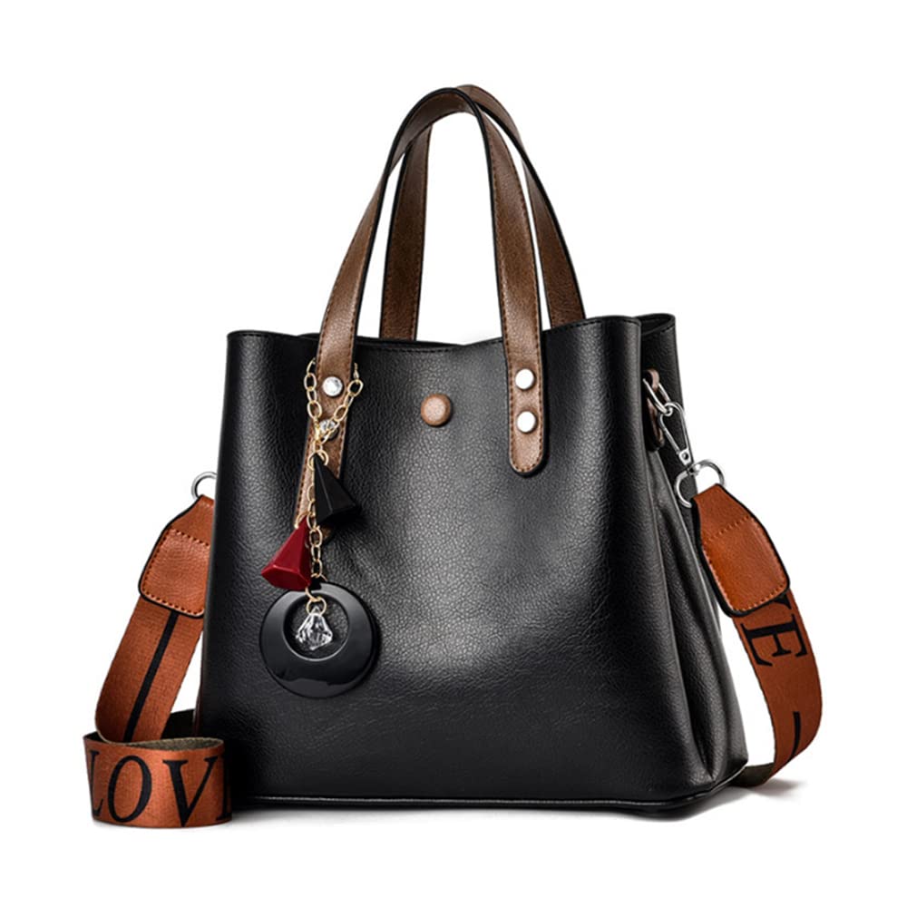 GJGJTER Top-handle Handbags Tote for Women Soft PU Purse Shoulder Crossbody Bag with Exquisite Pendant-Black