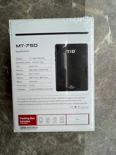 Android 12 Tablet 7.5 inch, Tablets Computer 64GB Storage 512GB Expandable, Quad-Core Processor, PS FHD 1440x1080 Resolution Display, Google GMS Certified Smart Tablet/WiFi (Gray)