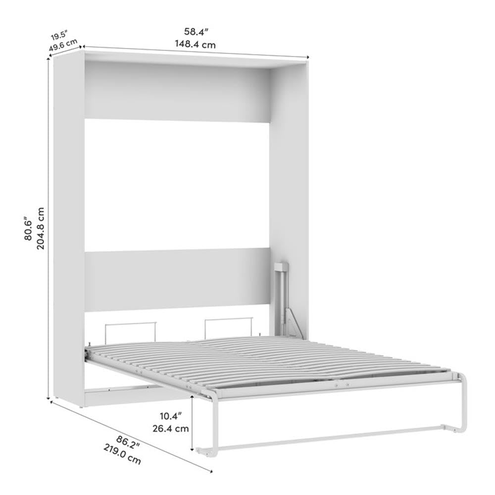 Bestar Claremont 59W Full Murphy Bed in White, Sleeping Arrangement for Multipurpose Area, Bedroom, Guest Room, or Living Room