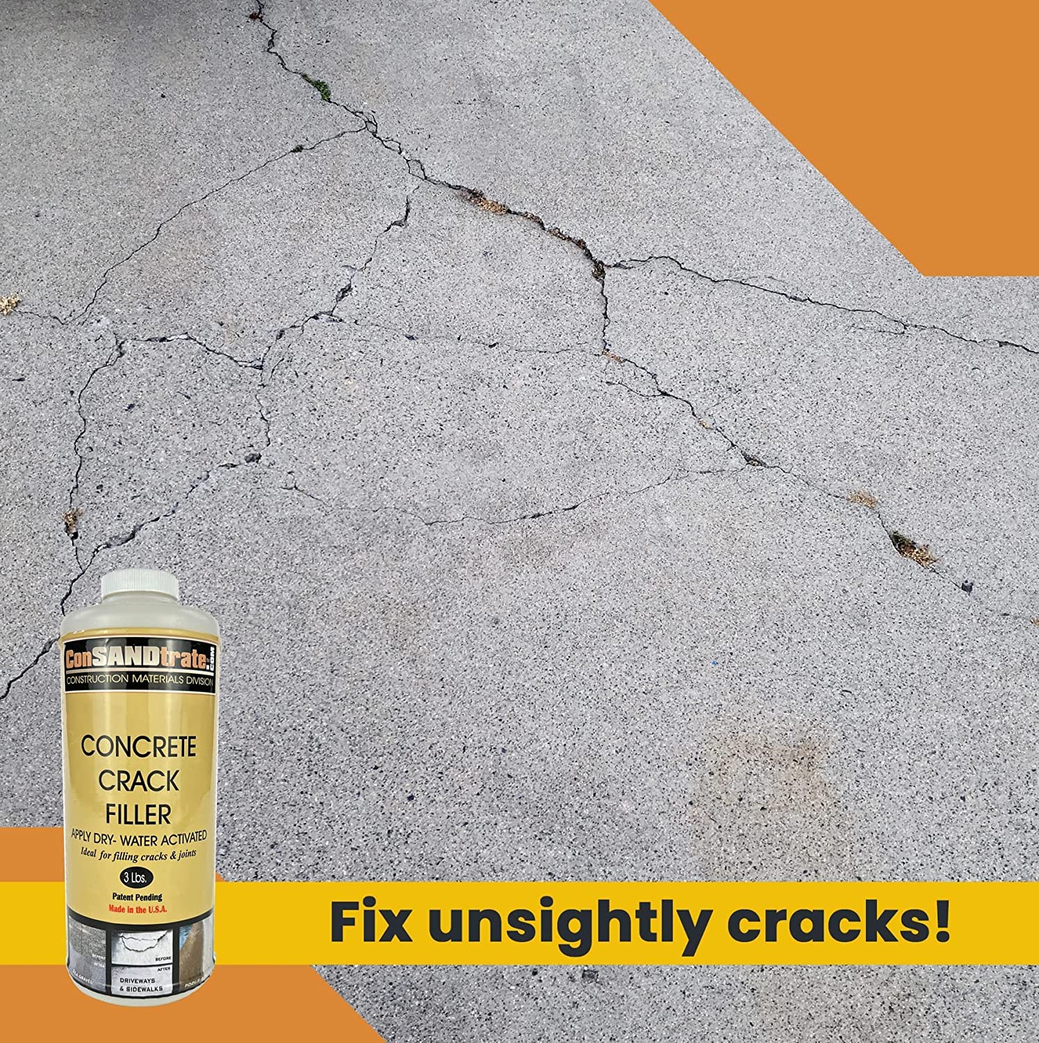ConSandtrate Concrete Crack Filler - Tan - 3 lb. (Single Bottle) for Filling in Concrete Cracks on driveways, walkways and patios