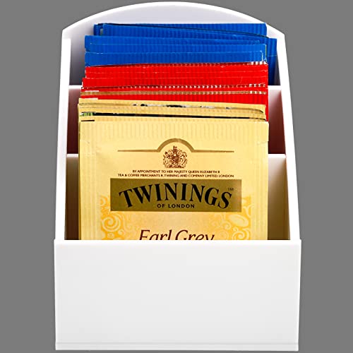 Coloch 3 Pack Plastic Sugar Packet Organizer, 3 Compartments Tea Bag Storage Caddy Divided White Food Spice Packet Holder Bin for Kitchen Pantry, Cabinet, Countertop, Snack Bar, 4.7x3x3.5 Inch