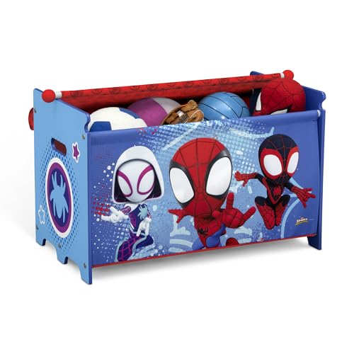 Delta Children - Marvel Spidey and His Amazing Friends 4-Piece Toddler Room-in-a-Box Set โ Includes Sleep and Play Toddler Bed, Table, 1 Chair and Toy Box, Blue/Red
