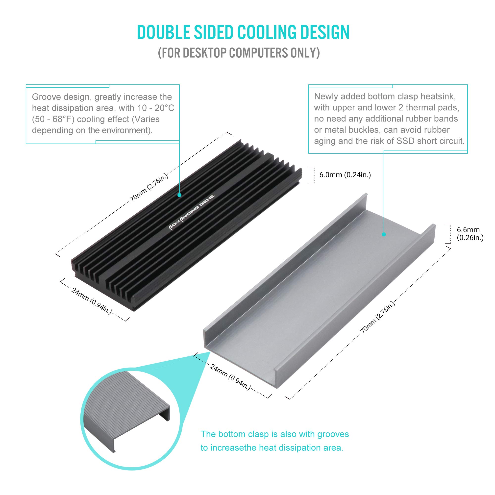 Advancing Gene M.2 NVMe Heatsink Cooler with 2pcs Nano Thermal Pads (Pro Version, for Desktop PC)