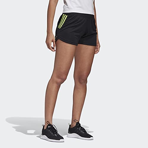 adidas Women's Design 2 Move 3-Stripes Knitted Shorts, Black/Signal Green,XL