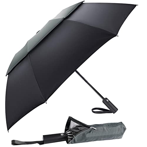 Vuteehy Windproof Umbrella, Travel Umbrella for Rain with 16 Ribs Double Canopy Vented, Waterproof Folding Umbrella with Inverted Design, Auto Open Close - Compact Rain Umbrella for Men and Women