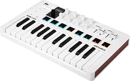 Arturia MiniLab 3 Portable MIDI Keyboard Controller with Pig Hog MIDI Cable & Polishing Cloth - 25 Key MIDI Controller, White Mini Keyboard for Recording Studio, Music Equipment with Software Included