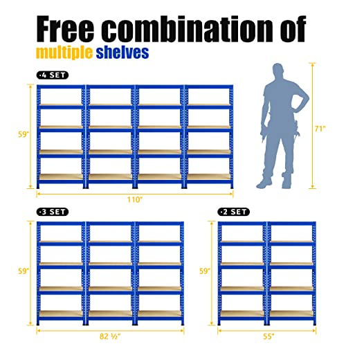 PrimeZone Storage Shelves 5 Tier Adjustable Garage Storage Shelving, Heavy Duty Metal Storage Utility Rack Shelf Unit for Warehouse Pantry Closet Kitchen, 28" x 12" x 59", Blue