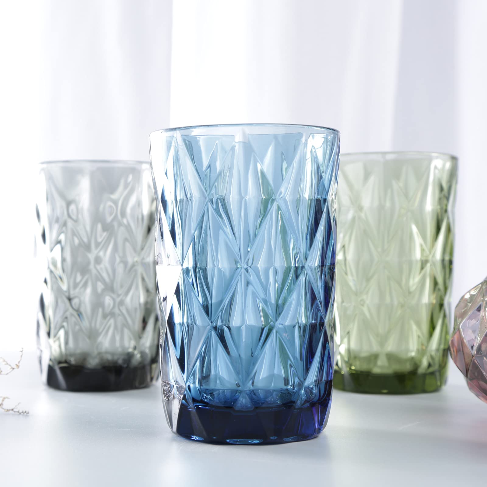 Bandesun Drinking Glass set of 6 Modern Glassware Diamond Pattern Tumbler Cup(12 OZ),for Water,Cocktail,Milk,Juice and Beverage