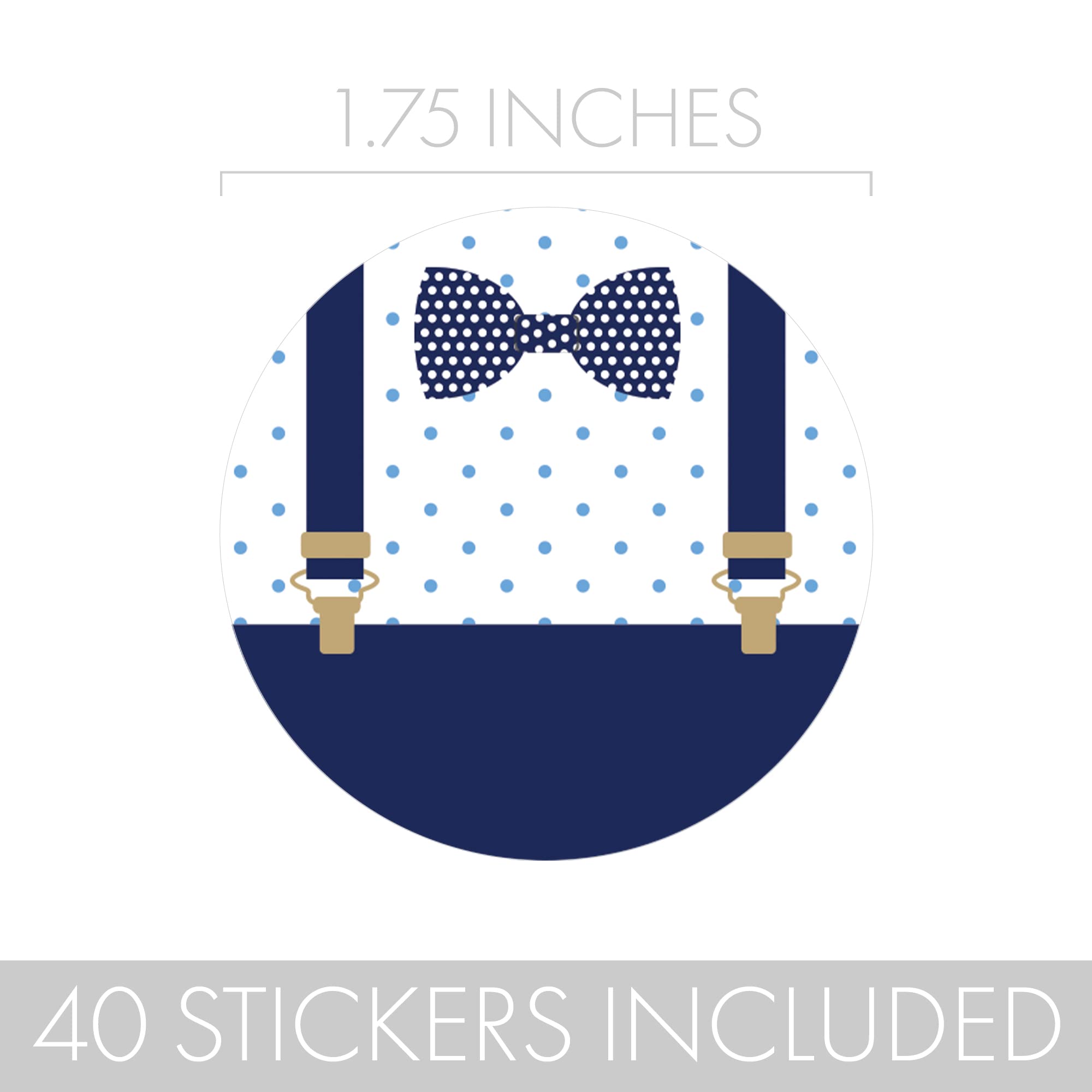 Little Man Baby Shower Thank You Stickers - Mustache, Suspenders, It's a Boy, 1.75 in - 40 Labels