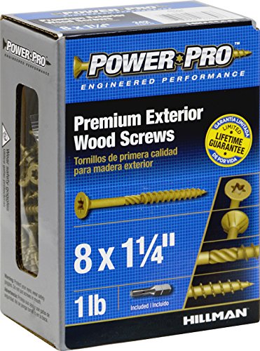 Power Pro 48594 Wood Screws, #8 x 1-1/4", Premium Outdoor Deck Screws, Rust Resistant, Epoxy Coated Bronze, 1Lb Box, 242 Pcs