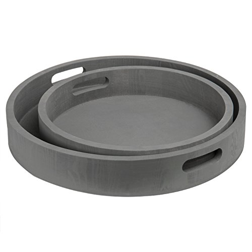 MyGift Rustic Charcoal Gray Wood Round Decorative Trays, 16 and 12 Inch Nesting Serving Trays, Set of 2