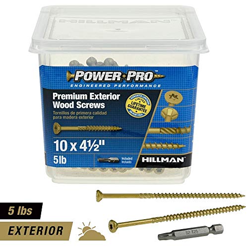Power Pro 48616 Wood Screws, #10 x 4-1/2", Premium Outdoor Deck Screws, Rust Resistant, Epoxy Coated Bronze, 5lb Tub, 237 pcs