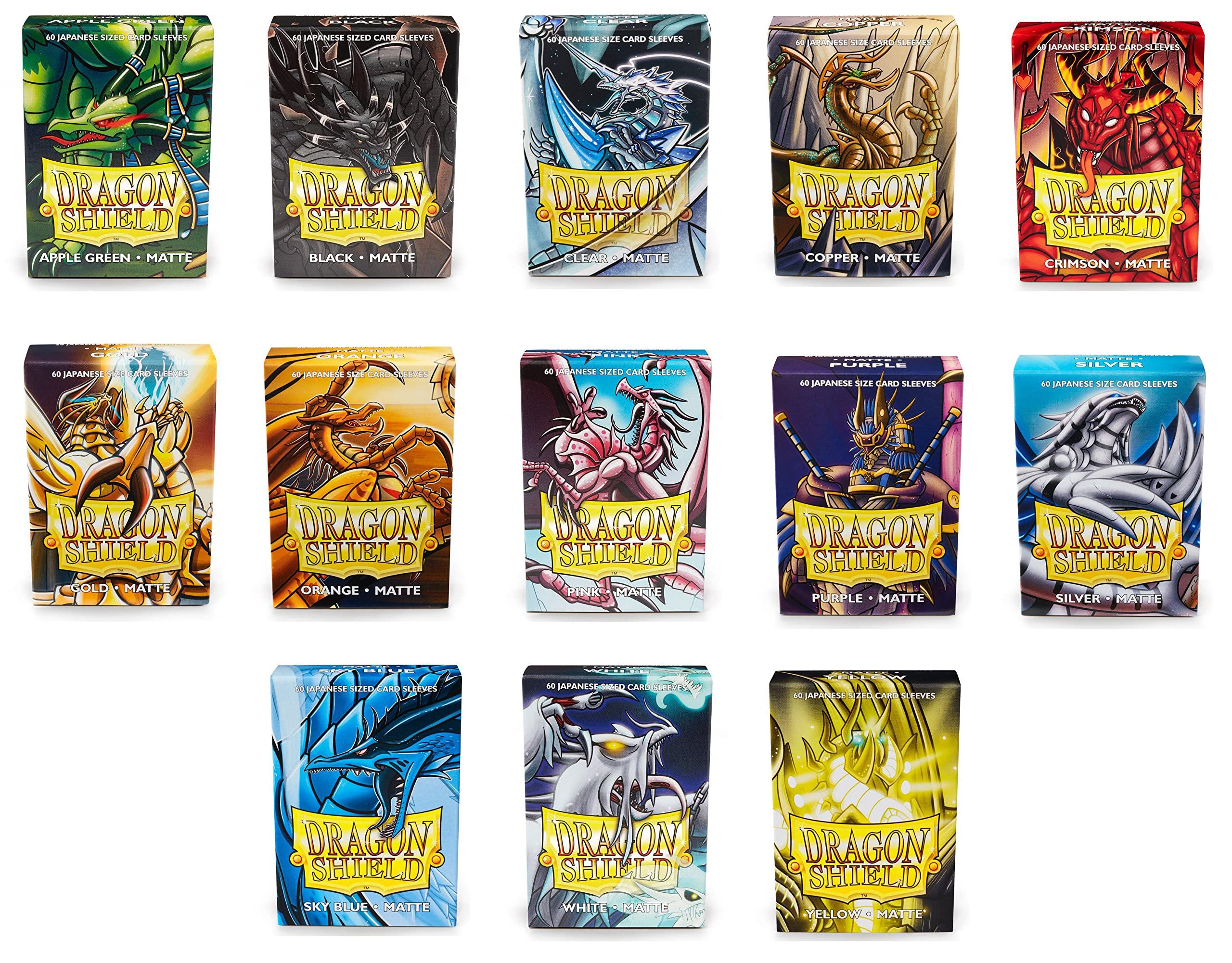 Dragon Shield Bundle: 13 Packs of 60 Count Japanese Size Mini Matte Card Sleeves - All Available Colors - 780 Sleeves