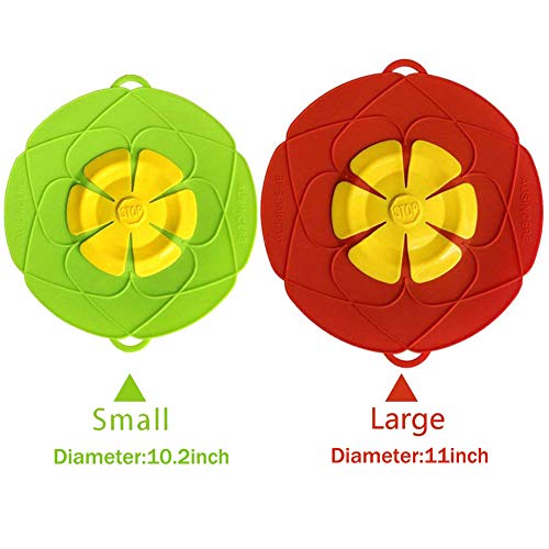 AUSINCERE Spill Stopper Lid Cover,Anti Spill Lid Cover,No Boil Over Lid,Pot Cover Silicone Spill Stopper Lid,Boil Over Safeguard, 10.2inch+11inch Multi-Function Kitchen Tool