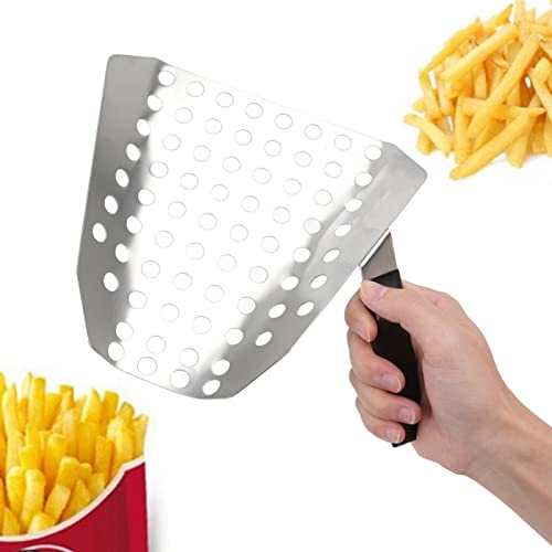 Fries Scooper Popcorn Scoop Ergonomic Single Handle Stainless Steel Fries Scooper with Holes for Movie Theater Shop