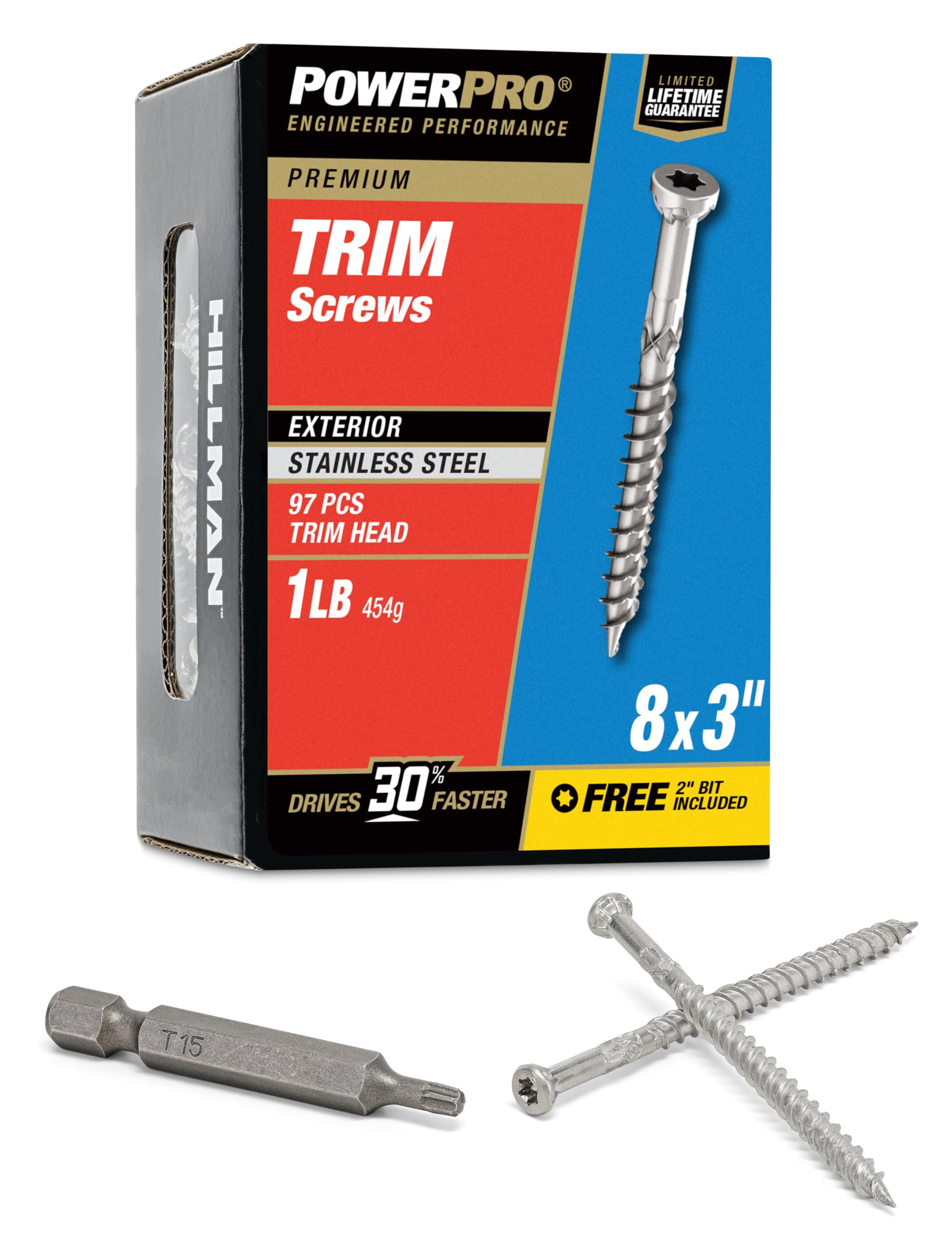 Power Pro Premium 305 Stainless Steel Trim Screws (#8 x 3") - 1lb Box