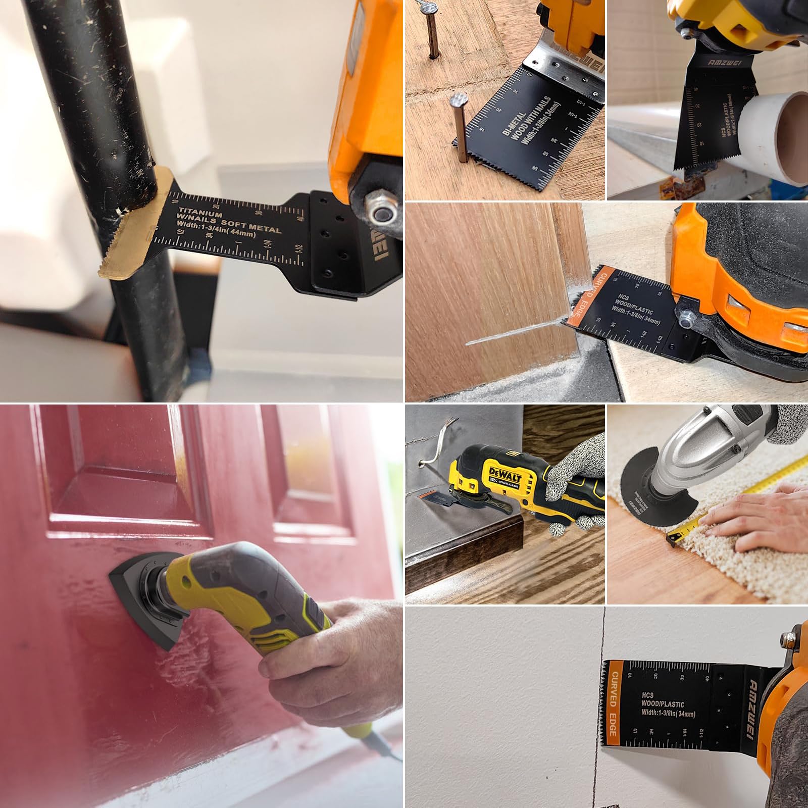 AMZWEI 154 Metal Wood Oscillating Tool Blade, Titanium Oscillating Saw Blades with Sandpaper, Quick Release Multi Tool Blades Kits for Dewalt Ryobi Milwaukee Rockwell Fein Makita