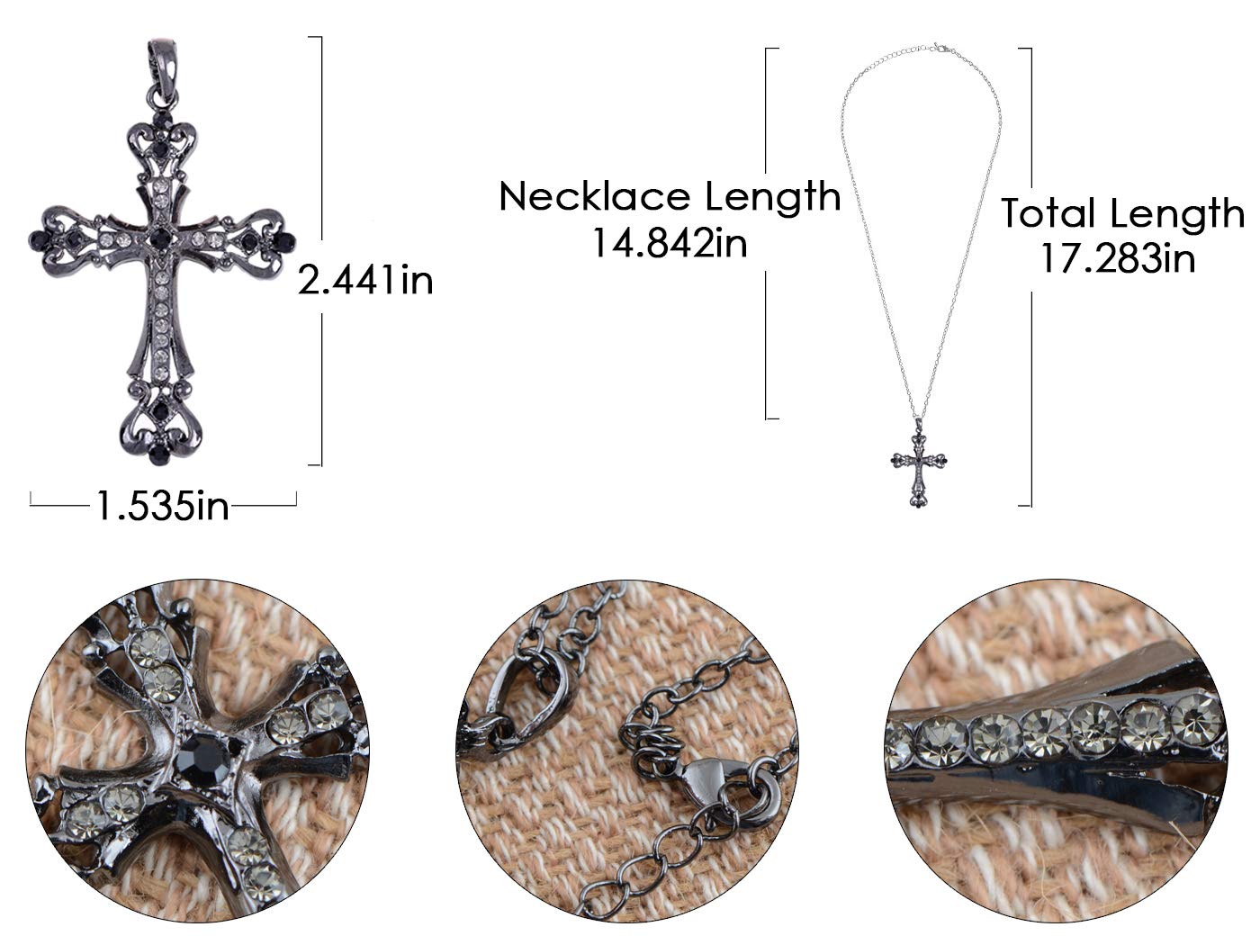 Alilang Womens Black Silver Clear Crystal Rhinestones Celtic Holy Cross Pendant Necklace, Black