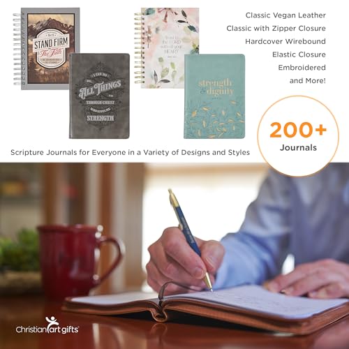 Classic Faux Leather Journal Be Strong and Courageous Lion Joshua 1:9 Bible Verse Gray Inspirational Notebook, Lined Pages w/Scripture, Ribbon Marker, Zipper Closure