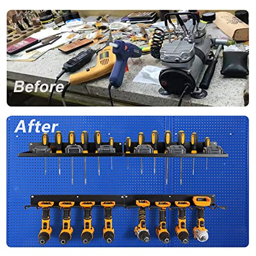 UU-Major Power Tool Organizer With Charging Station,Drill Holder Wall Mount,Garage Storage Shelves for Organization and Storage,Heavy Duty Pegboard Wall Organizer Set Solid Metal Black 2 pack 4 set