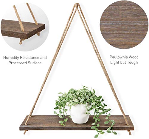 Mkono Hanging Shelves Boho Wall Decor Set of 2 Rustic Wood Floating Shelf with Rope Photo Plants Display Room Decor Aesthetic for Bedroom Bathroom Home Office College Dorm