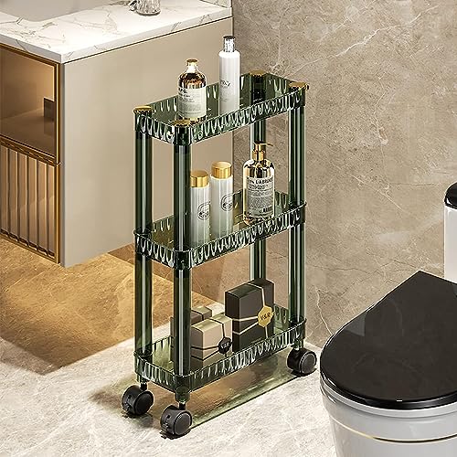 DARZYS Rolling Cart Storage cart Multifunction Moving Small Carts Slide Out Mobile Shelving Unit Cart with Wheels, 8" Dx6.2 Wx25.6 H Green