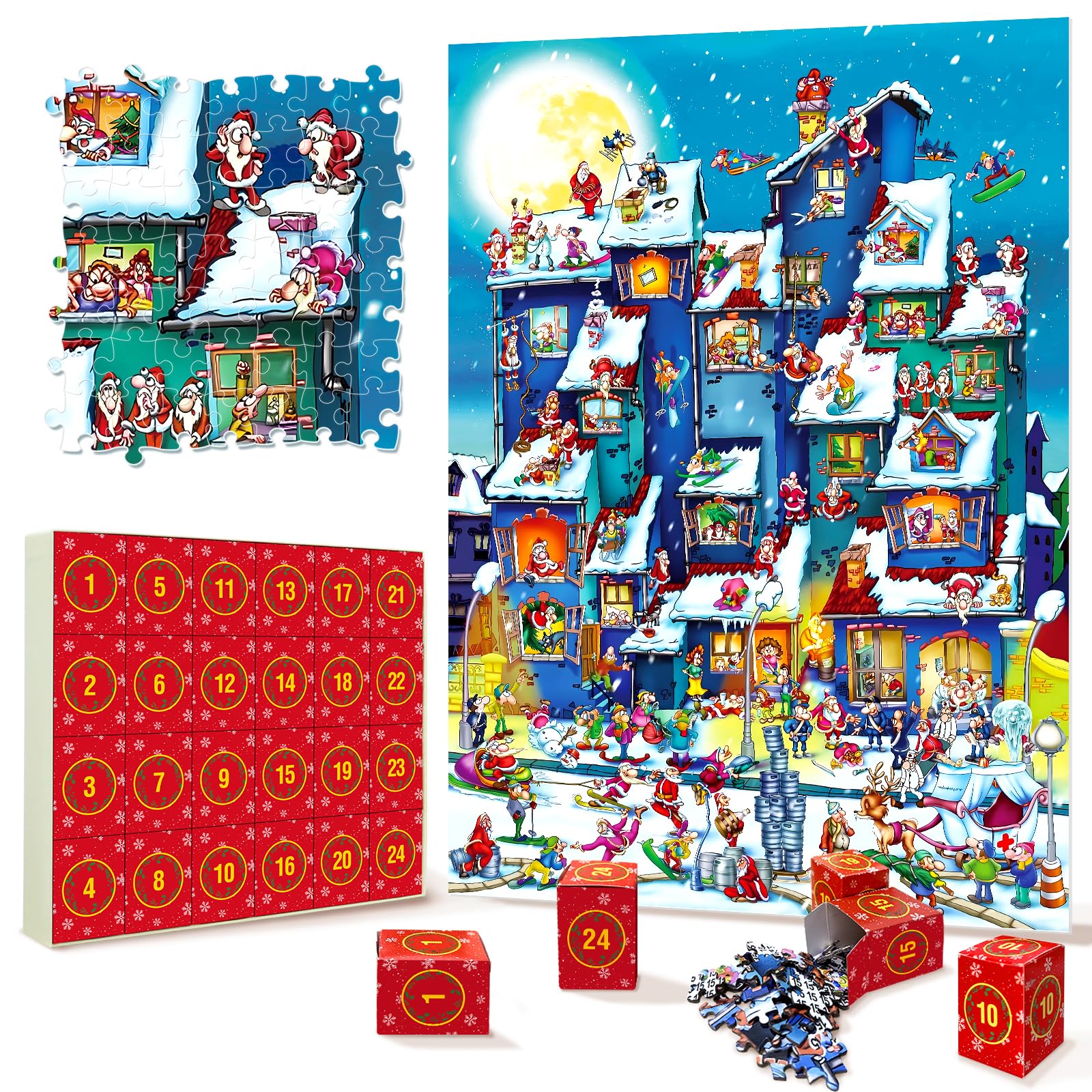 Advent Calendar 2023 Christmas Puzzles for Kids and Adults, 2023 Christmas 24 Days Countdown Calendars, Christmas Gifts for Boys Girls,1008 Pieces Christmas Puzzle in 24 Boxes,Christmas