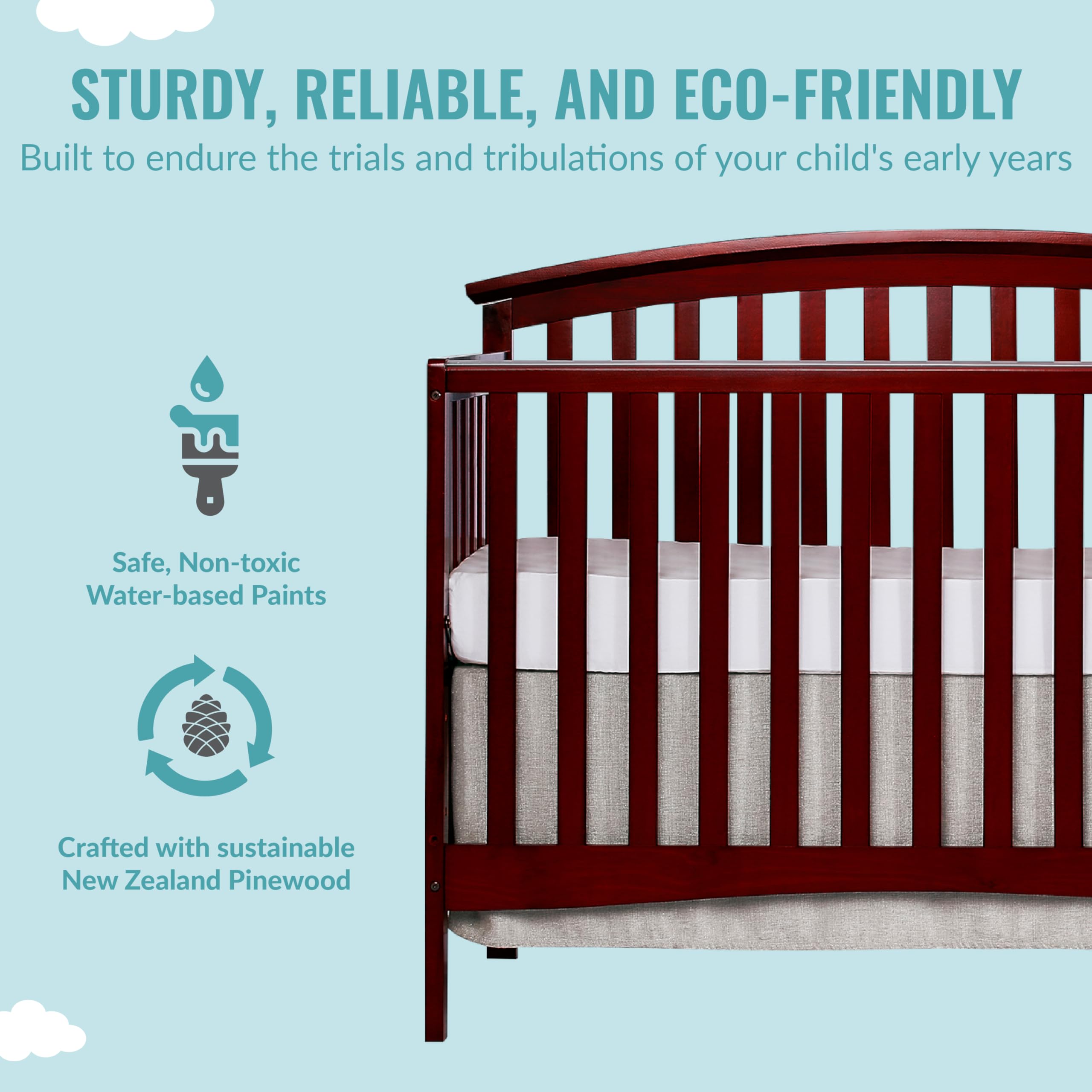 Dream On Me Niko 5-in-1 Convertible Crib with Changer in Cherry, Greenguard Gold Certified