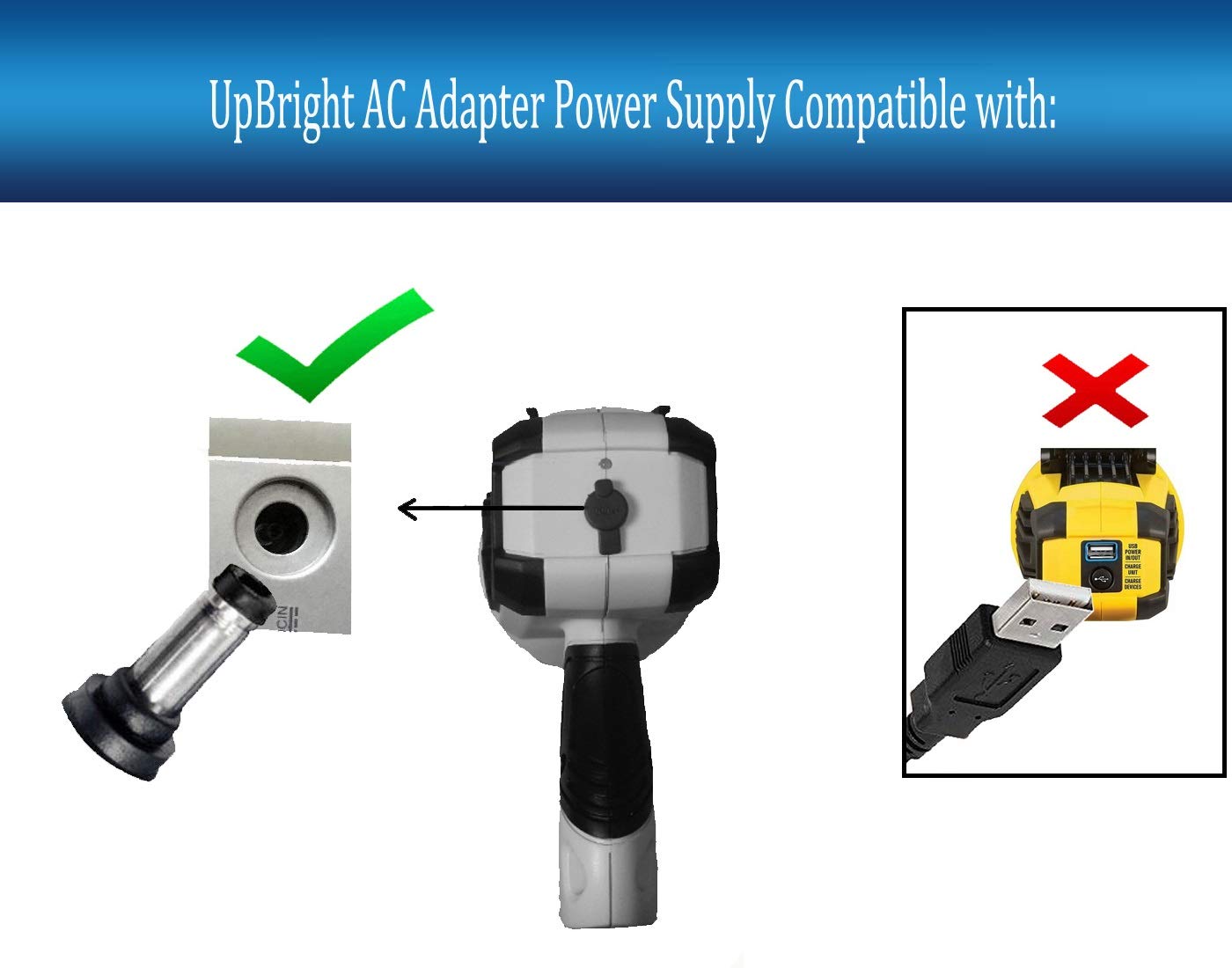 UpBright 12V AC/DC Adapter Compatible with Stanley Intertek 3100397 FatMax LEDLIS SL10LEDSL SL10LEDL SL1M09 SL5W09 HID0109 FL5W10 FL3WBD HIDLISL HT72005-LD LED Rechargeable Battery Spotlight Charger