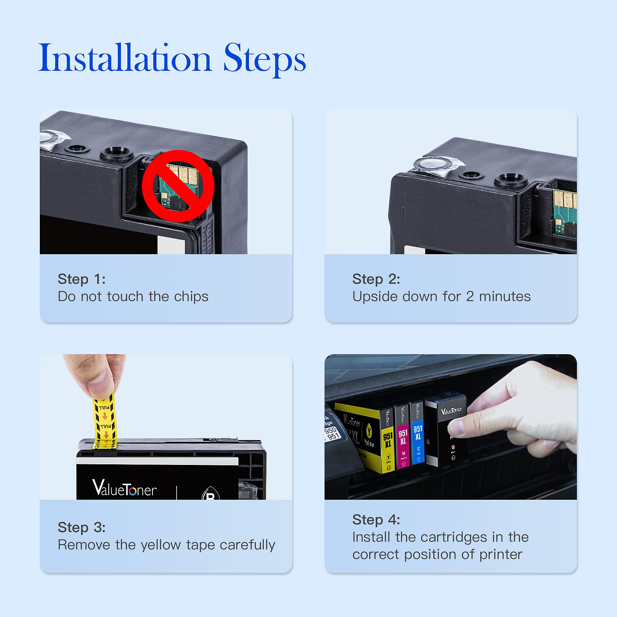 Valuetoner Compatible 950 951 Ink Cartridges Combo Pack Replacement for HP 950 XL 951 XL 950XL 951XL High Yield for Officejet Pro 8600 8610 8620 8100 8630 Printer (5-Pack, Black/Cyan/Magenta/Yellow)