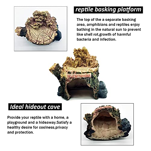 Reptile Hideout Cave,Lizard Hiding Cave Resin Rock Hideaway Habitat Aquarium Decor for Amphibians Lizard Hermit Crab Gecko Spider Frog Betta Fish Crayfish