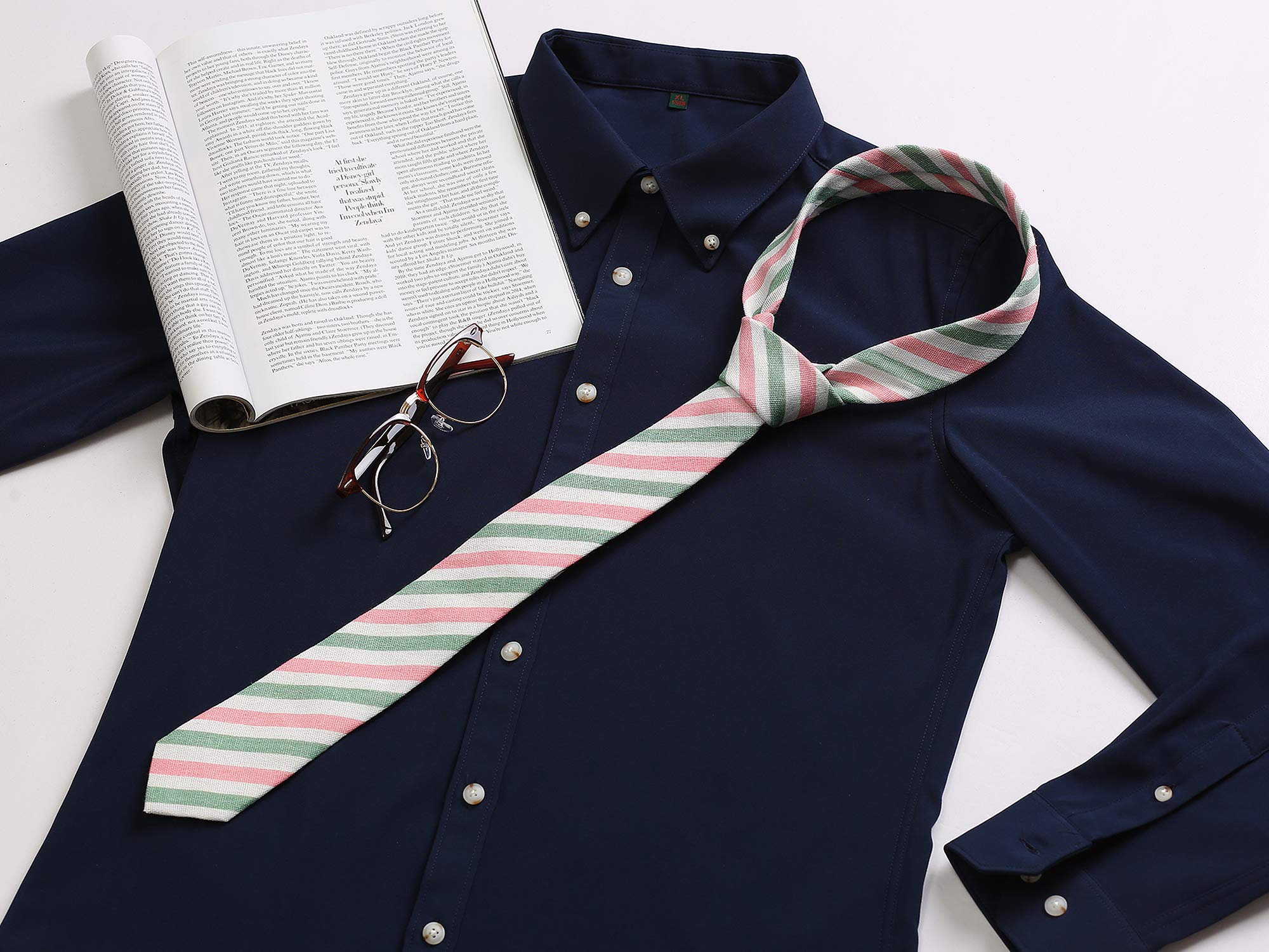Allegra K Men's Stripe Necktie Self-Tied Linen Slim Ties for Business Casual One Size Green Pink