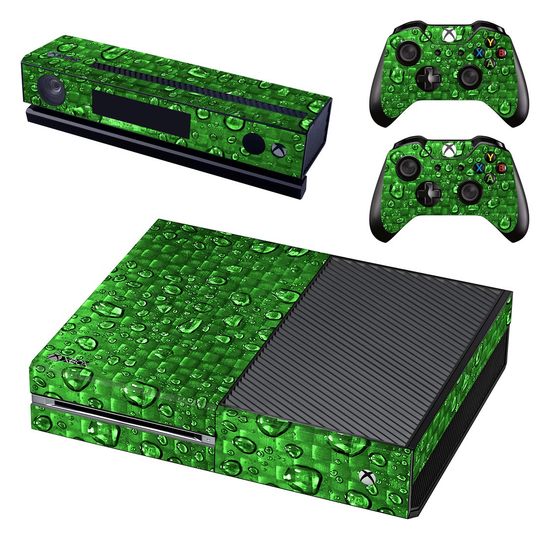 Adventure Games - Carbon Fiber, WET Emerald Green - Vinyl Console Skin Decal Sticker + 2 Controller Skins Set - Compatible with XBOX ONE ORIGINAL gaming console systems