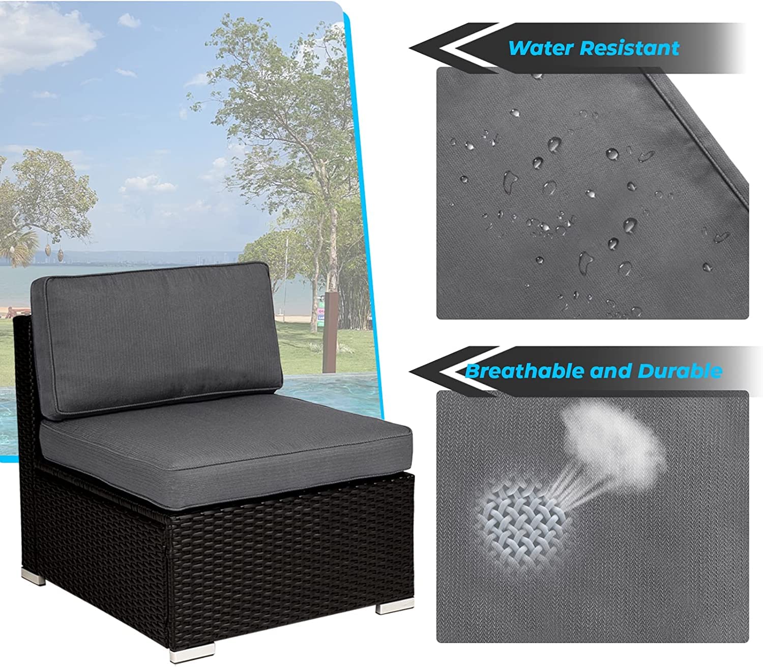 Crownland 8-Piece Patio Cushion Slipcovers for Outdoor Furniture Patio Sofa Couch Outside Zipper Design with 4 Seat Cushion Covers and 4 Back Covers, Suitable for Replacement Sofa Seat (Grey)