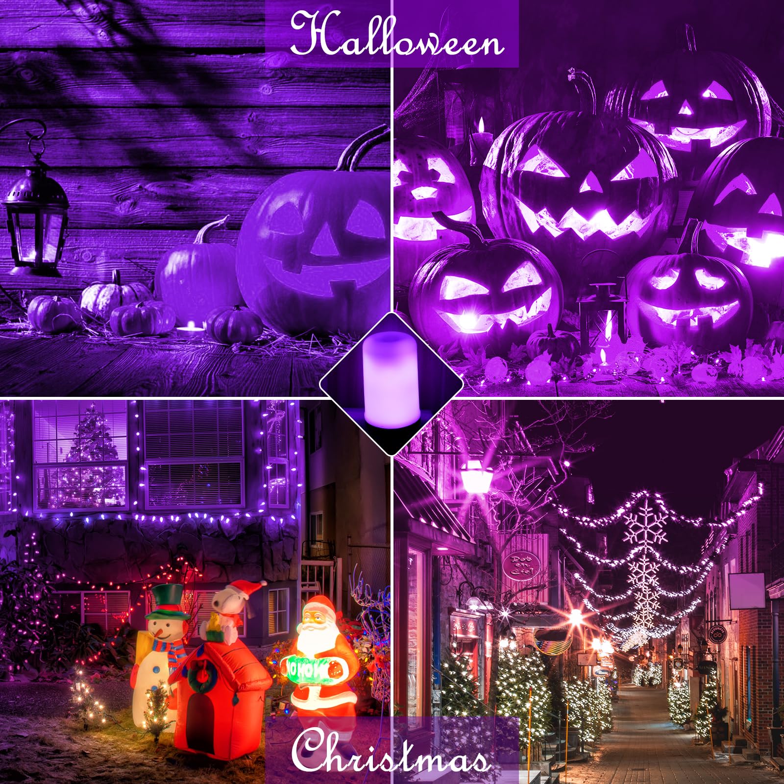 Bestview LED Flame Effect Light Bulbs,4 Modes Smart E26/E27 Base Flickering Fire Light Bulbs for Halloween, Christmas, Party, Porch, Indoor&Outdoor Home Decoration Lighting (Purple 2 Pack)