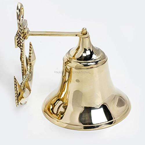 Nagina International 9" Premium Brass Polished Decorative Ornamental Anchor Bell | Pirate's Decorative Ship's Bell | Maritime Ocean Home Decor | Beach House Metal Bell