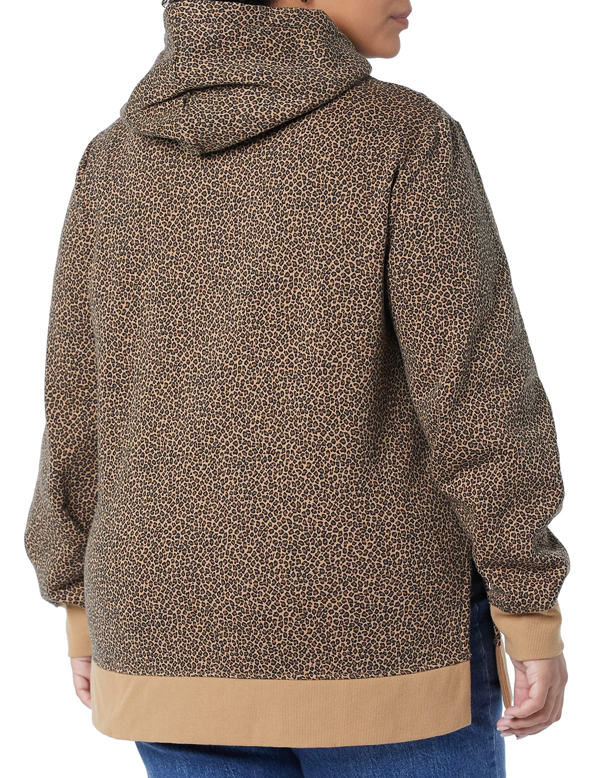 Amazon Essentials Women's French Terry Hooded Tunic Sweatshirt, Camel Cheetah, X-Large