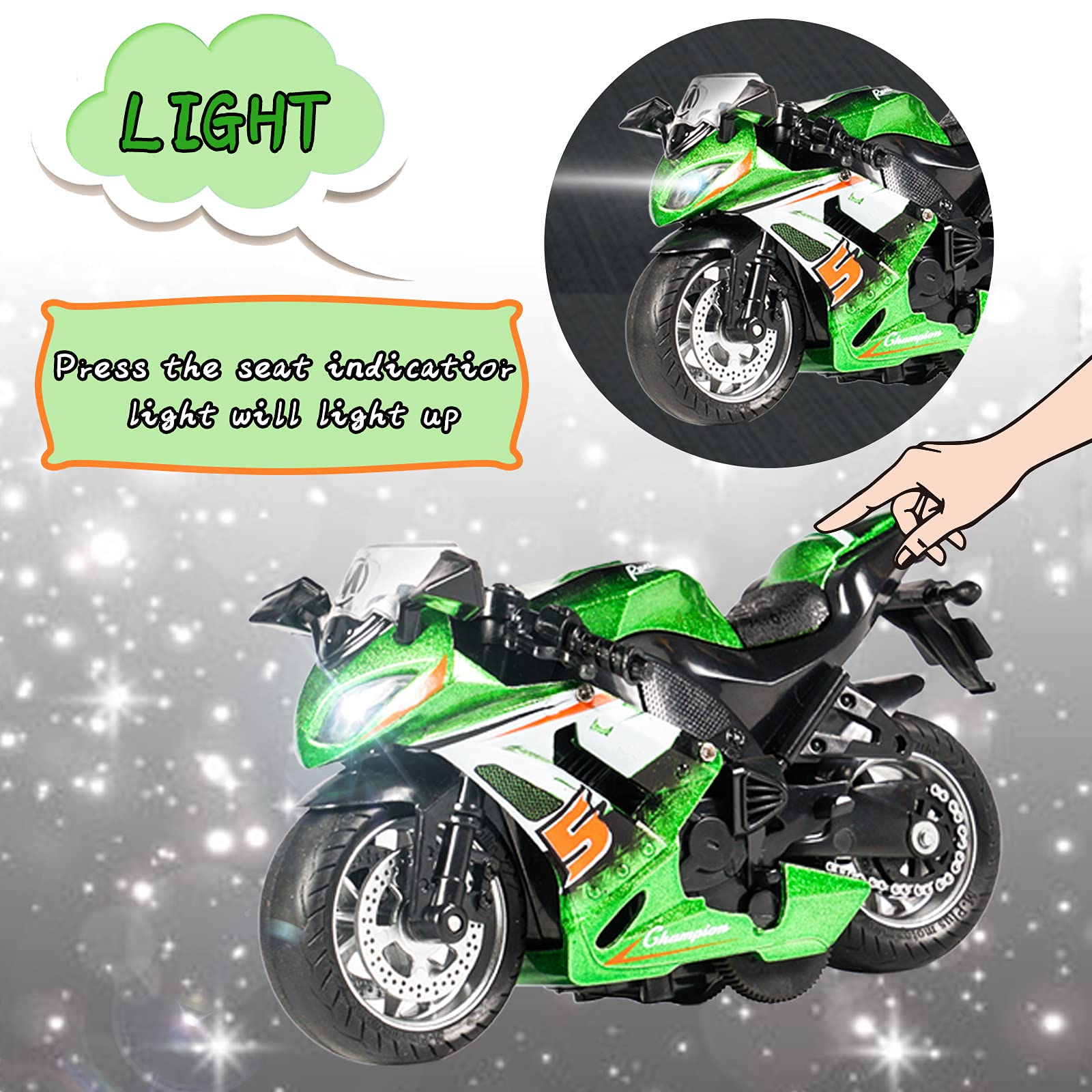 Motorcycle Toy,with Light and Music Toys Motorcycle Diecast Models, Toy Motorcycles for Boys,Toy Motorcycle for Kids 3-9 (Green)