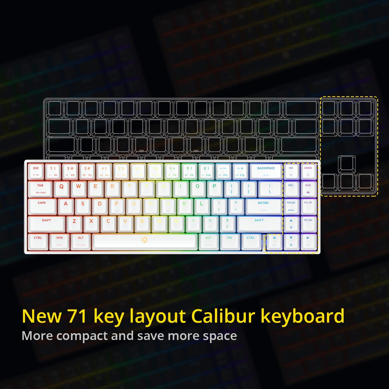 DREVO Calibur V2 TE RGB 60% Wired Mechanical Gaming Keyboard, 71-Key Small Compact, Work for PC/Mac, Detachable USB Type-C, Outemu Brown Switch,White