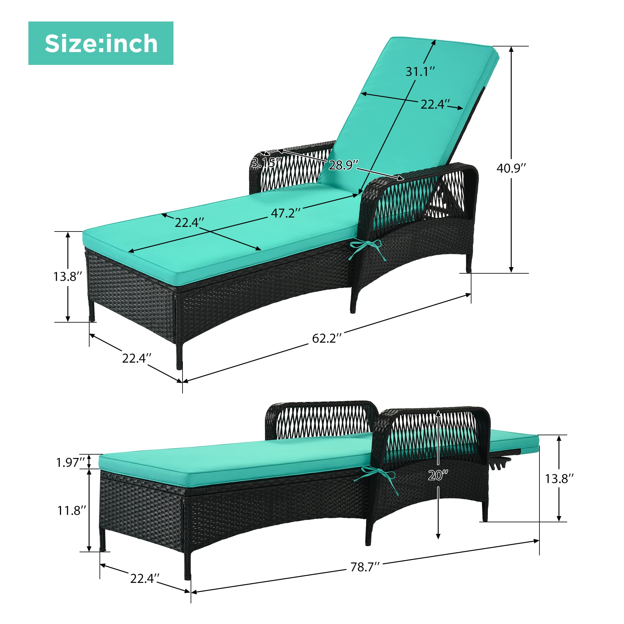 ALPTEC Outdoor Patio Pool PE Rattan Wicker Chair Wicker Sun Lounger, Adjustable backrest