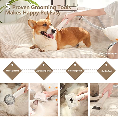 Bunfly Pet Clipper Grooming Kit & Vacuum Suction 99% Pet Hair, 7 Pet Grooming Tools, 3L Large Capacity Easy Clean Dust Cup for Pet Hair, Home Cleaning(Brown)