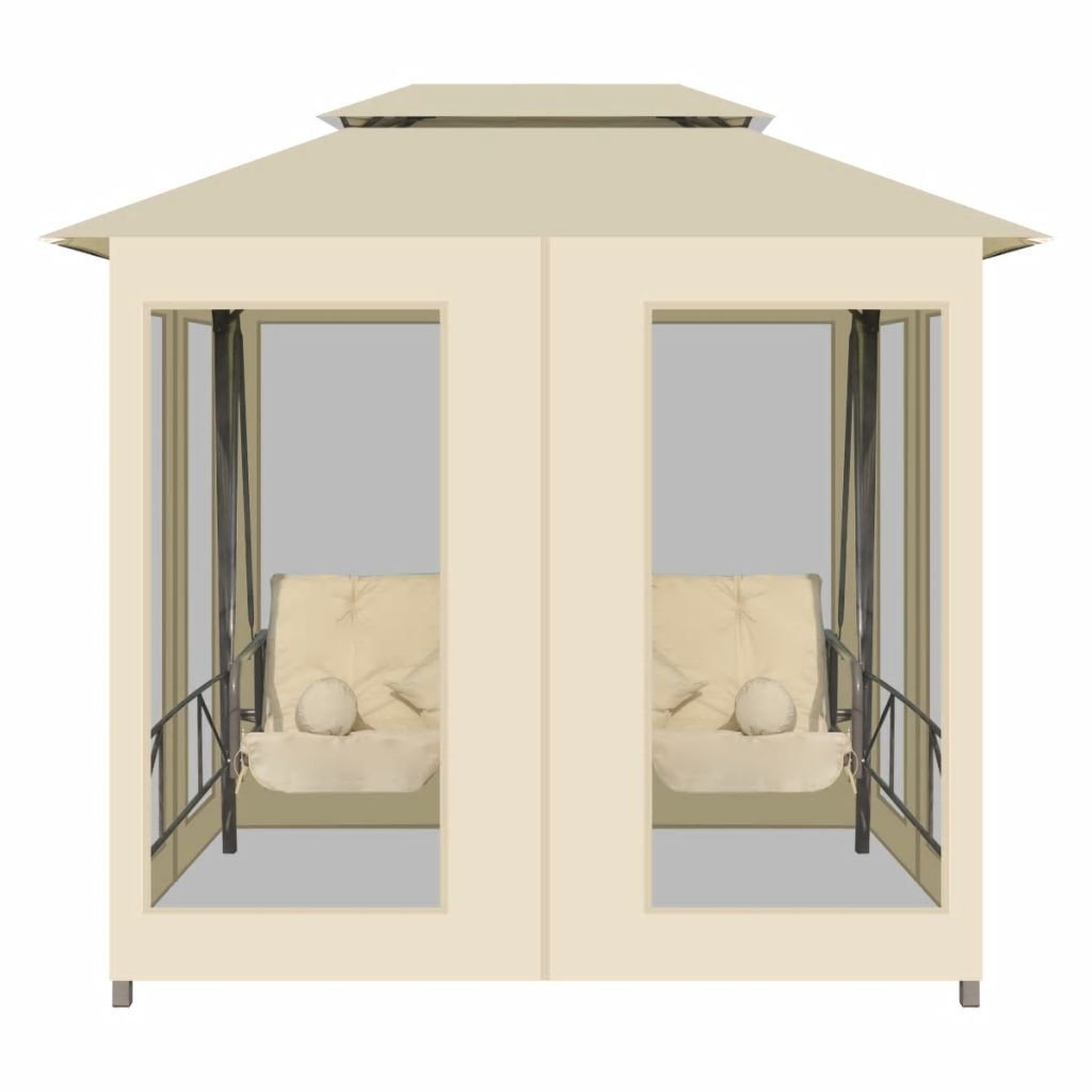 Garden Porch Swing can Accommodate 2 People,Sturdy Metal Frame,Roof with Sunshade,for Poolside,Yard,Garden,Deck,Gazebo Convertible Swing Bench Cream White