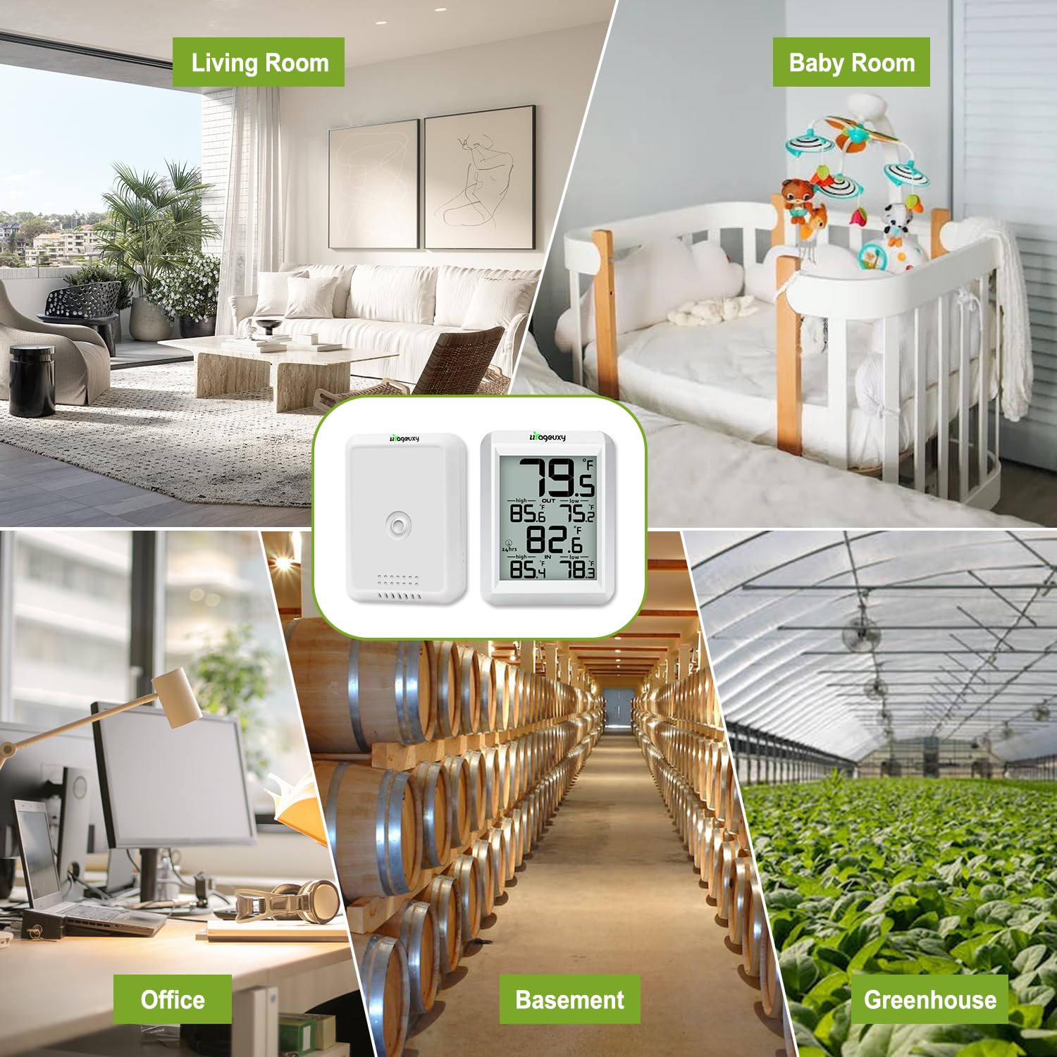 Urageuxy Indoor Outdoor Thermometer Wireless Digital Thermometer with Indoor and Outdoor Temperature Display for Home Room Monitoring