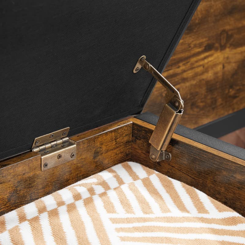 VASAGLE Entryway Storage Bench, Flip Top Ottoman and Trunk with Padded Seat, Bed End Stool, Supports 198 lb, 31.5”L x 15.7”W x 19.7”H (80 x 40 x 50 cm), Rustic Brown + Black